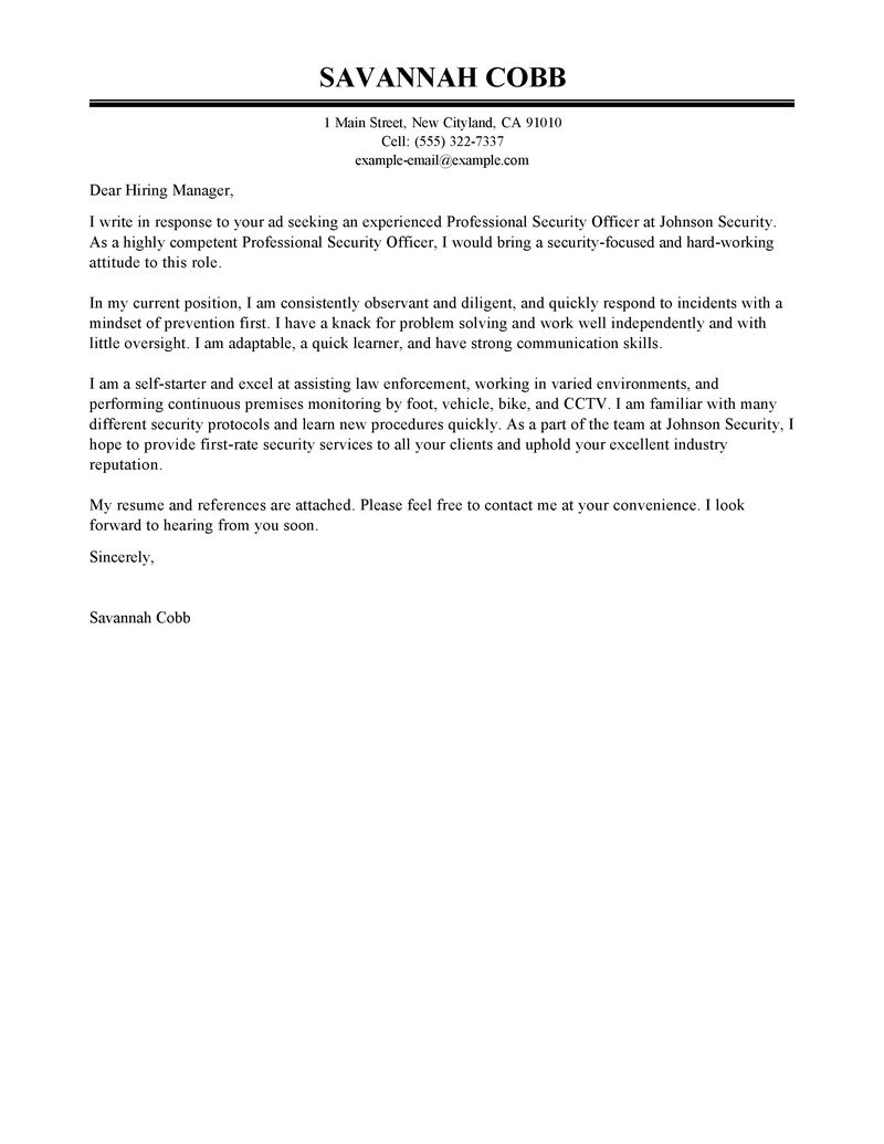 Cover Letter For Security Officer 2014 Security Guards Companies
