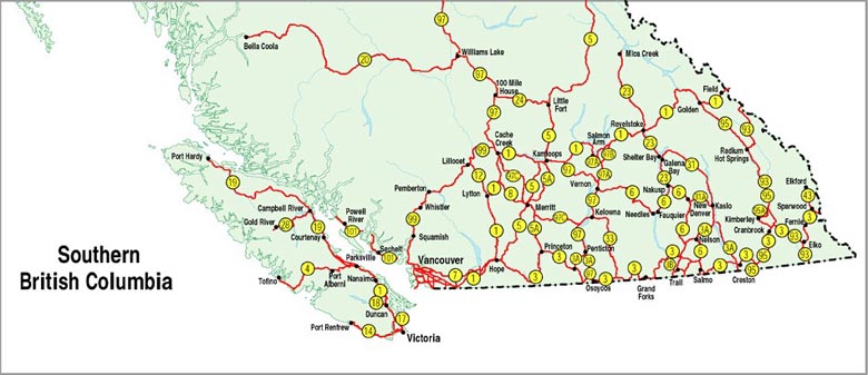 Road Map of BC Canada - Security Guards Companies